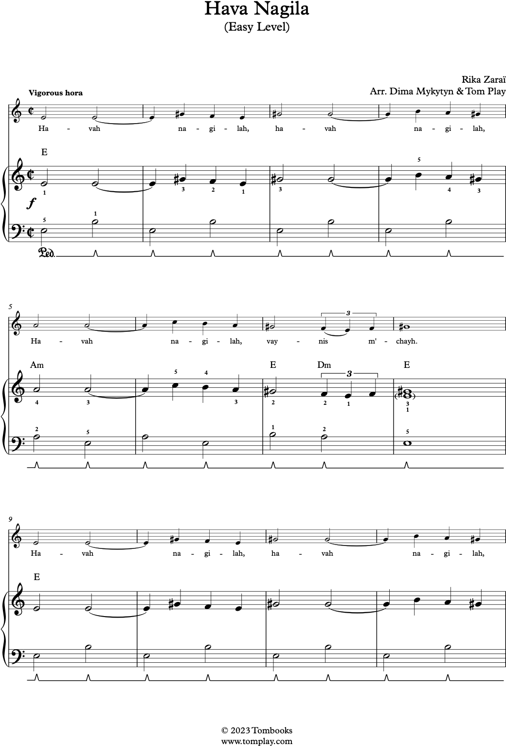 Hava Nagila Easy Level Solo Piano Rika Zara Piano Sheet Music