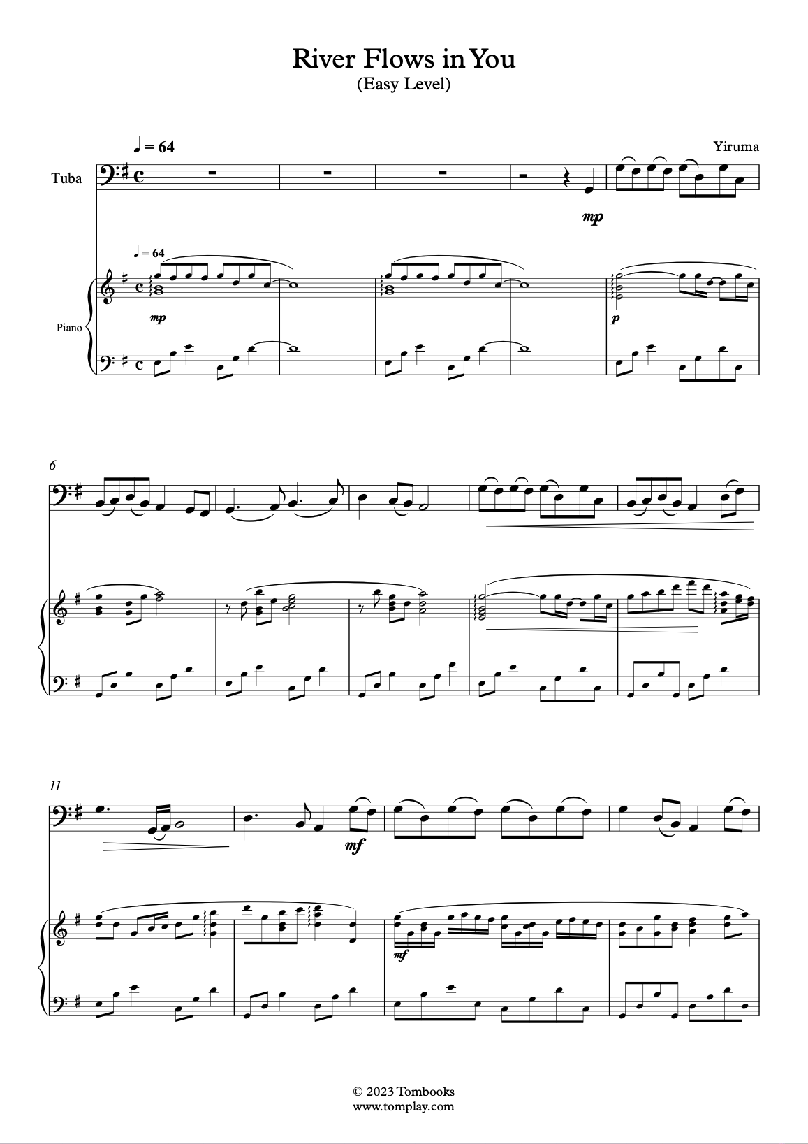 River Flows In You Yiruma Tuba Sheet Music