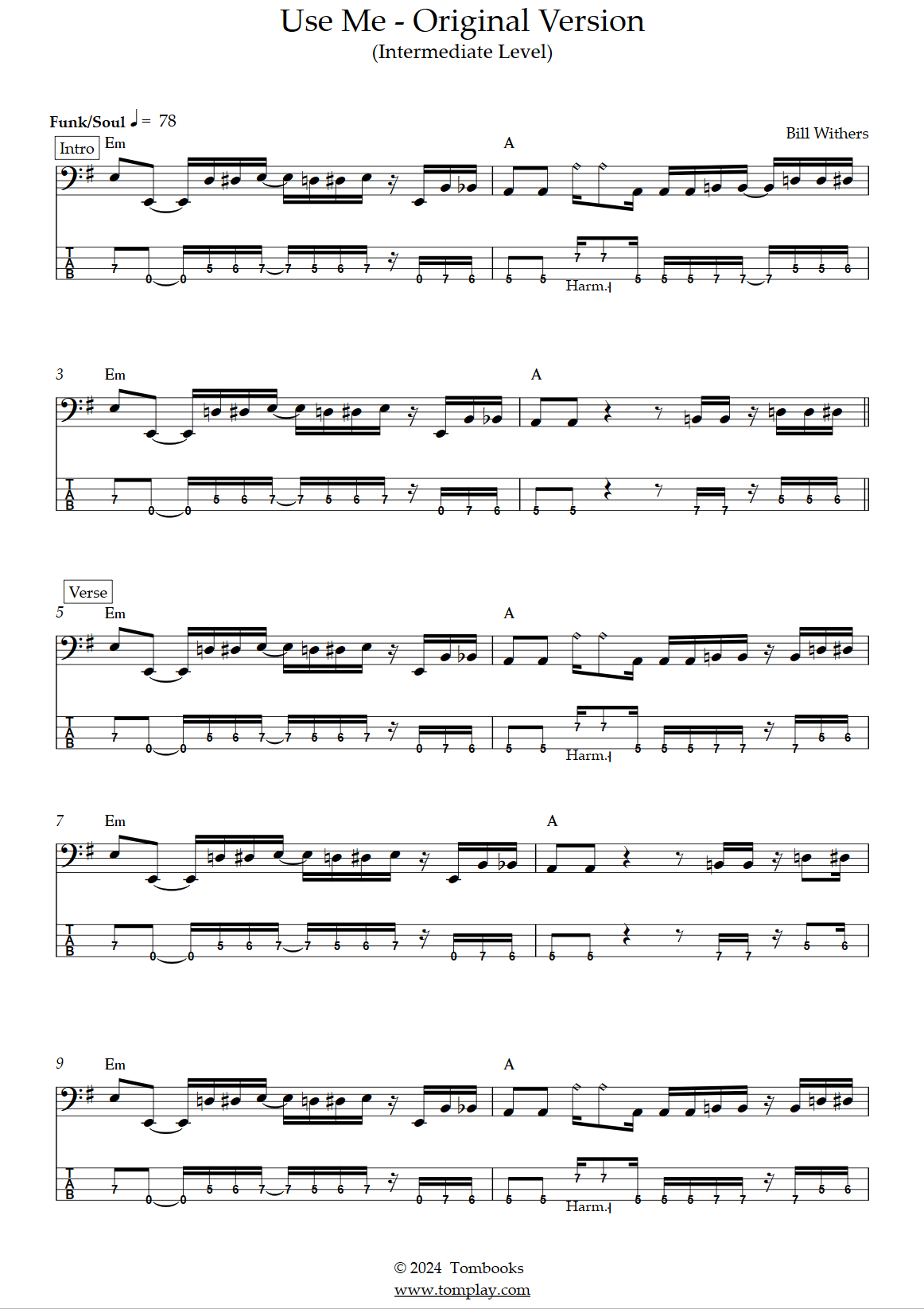 Use Me Original Version Intermediate Level Bill Withers Bass Tabs