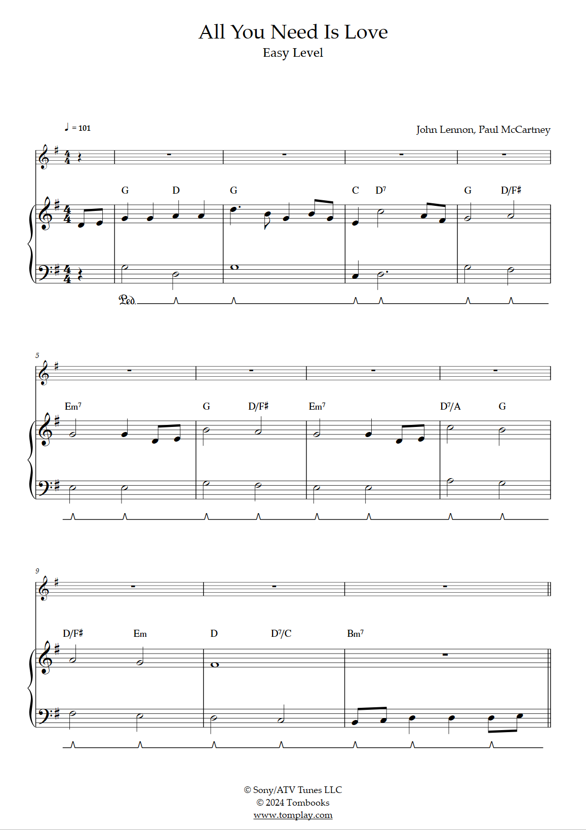 All You Need Is Love (Easy Level, Solo Piano) (The Beatles) - Piano ...