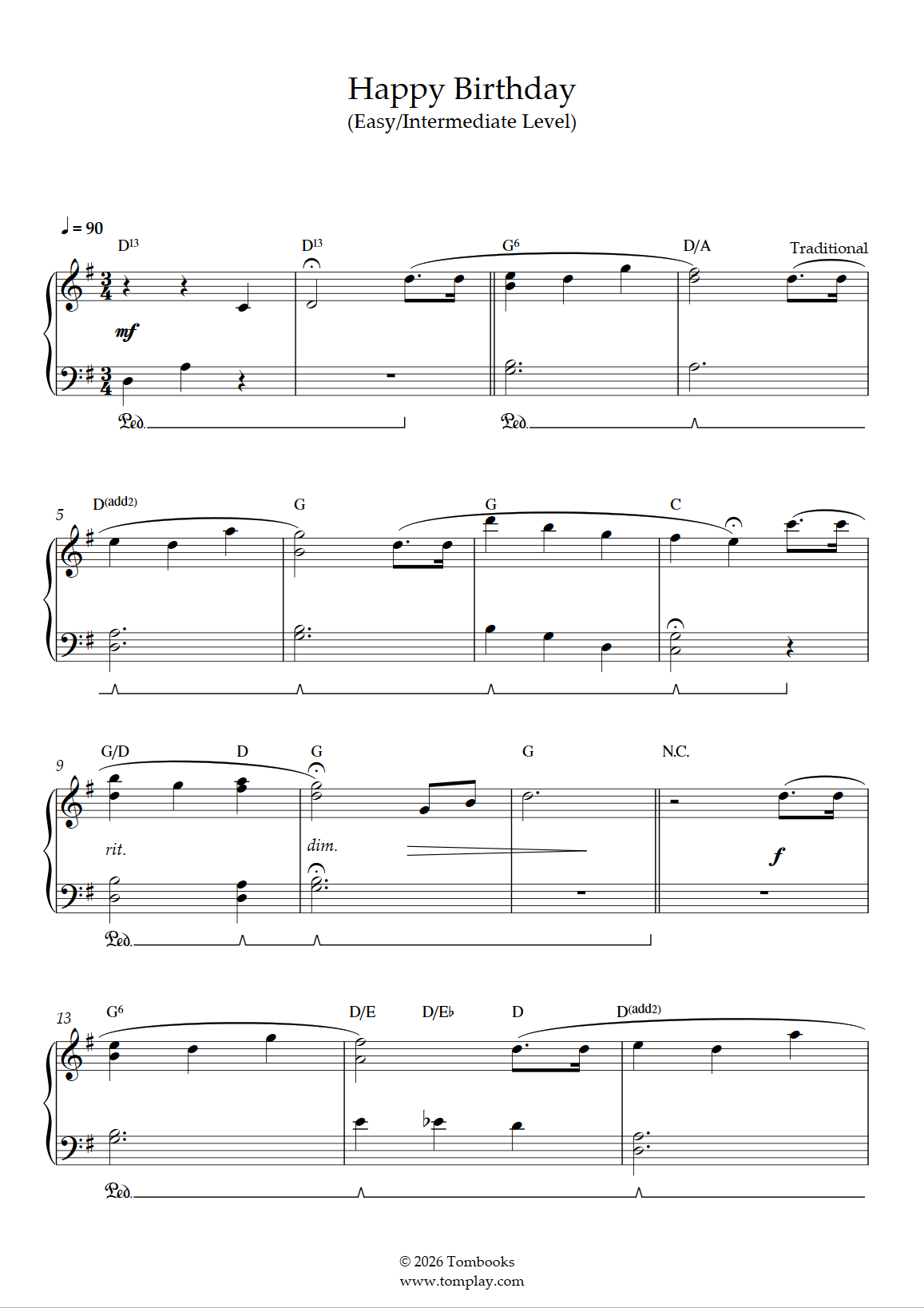Happy Birthday (Easy/Intermediate Level, with Orchestra) (Traditional ...