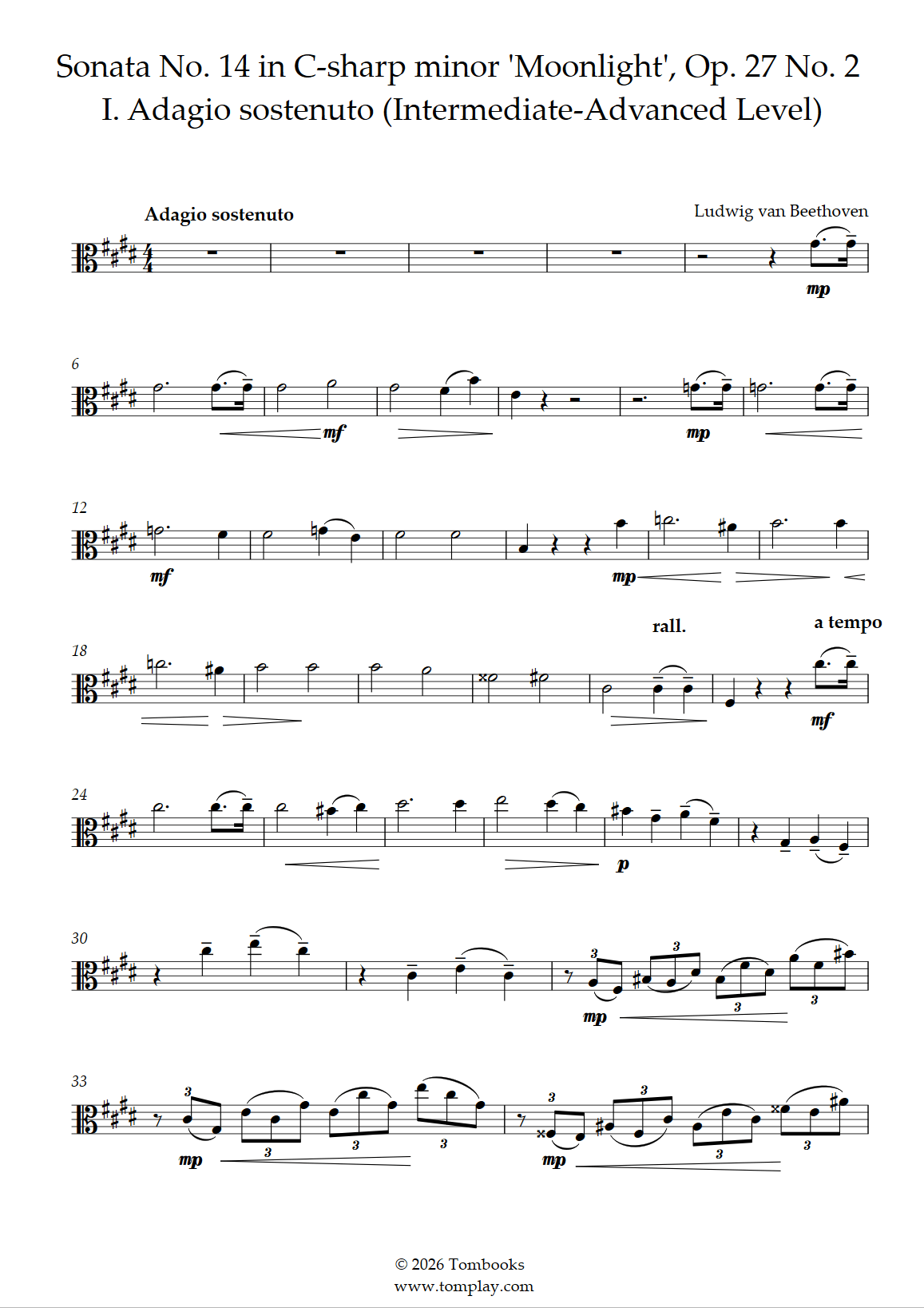 Sonata No. 14 in C-sharp minor 'Moonlight', Op. 27 No. 2 - I. Adagio ...